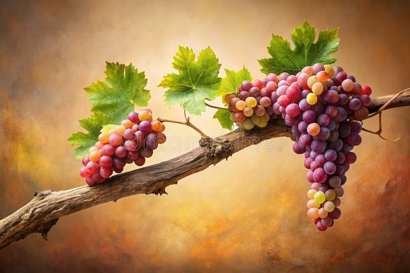 A Horizontal Grapevine Branch with Clusters of Grapes Minimalist ...