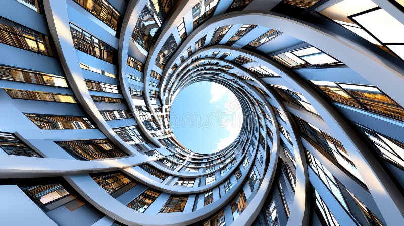 Unique Architectural Design Spiral Building with Blue Sky and Windows ...