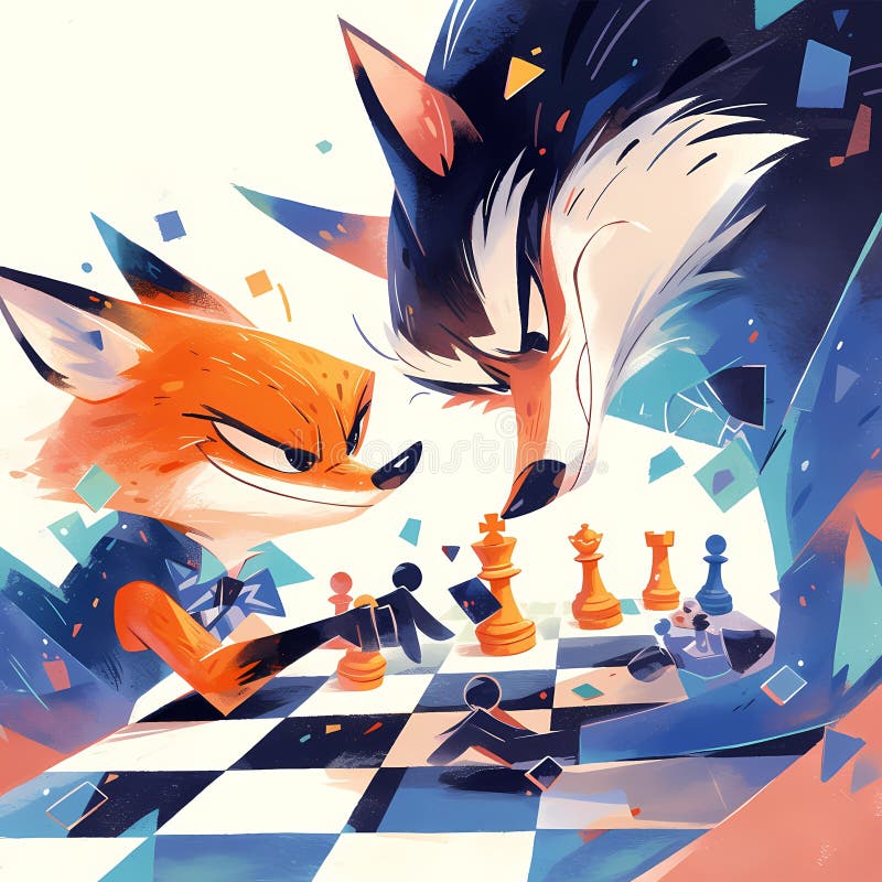 Fox and Wolf Play Chess - Intrigue Meets Strategy Stock Illustration ...