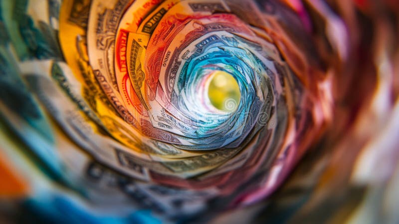 A Mesmerizing View of Colorful Banknotes Swirling in a Tunnel-like ...