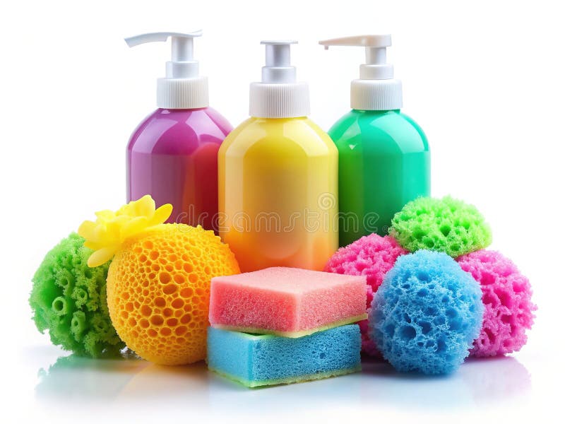 Vibrant Bathroom Essentials Colorful Shampoo Body Wash Bath Sponge Set ...