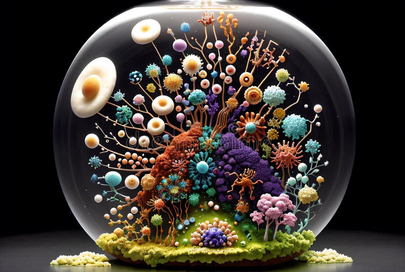 Vibrant Microbial Ecosystem in Glass Sphere with Colorful ...