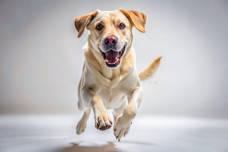 Joyful Labrador Retriever Leaps in LowLight Studio Shot Captivating ...