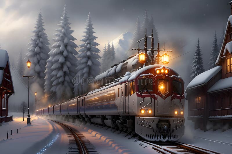 Panorama of a Colorful Motorized Train Passing through a Forested Town ...