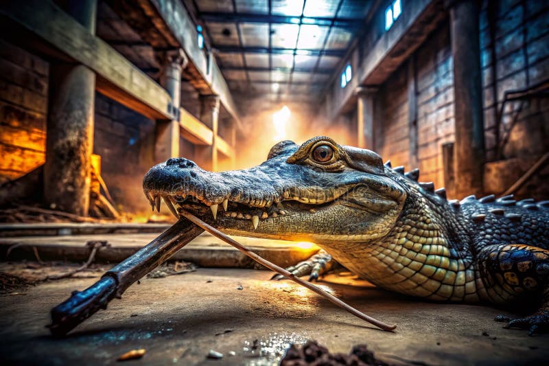 Abandoned Building Reptile Urban Decay Alligator with Stick a Glimpse ...