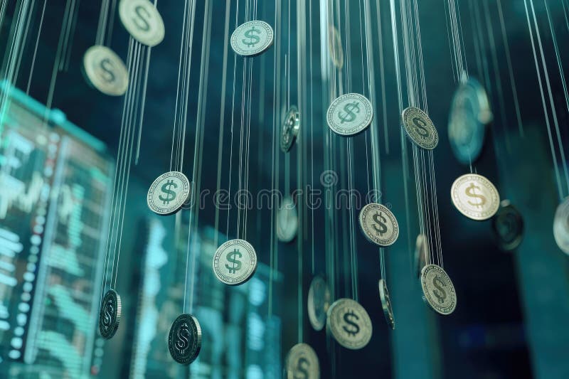 Floating Digital Coins in a Modern Financial Environment Representing ...