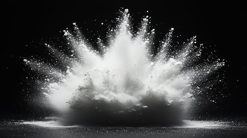 A Dramatic Explosion of White Powder Against a Stark Black Background ...