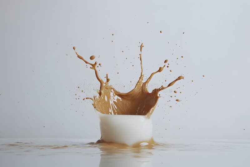 Dynamic Splash of Light Brown Liquid in a White Cup Stock Illustration ...