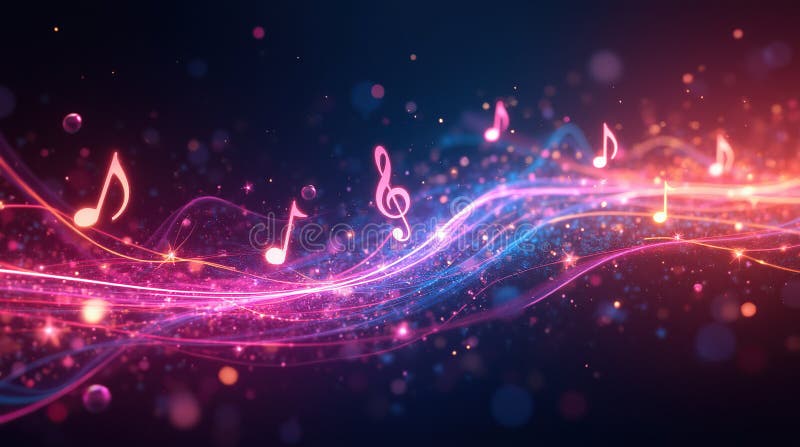 Vibrant Dynamic Display of Glowing Multicolored Musical Notes in Motion ...