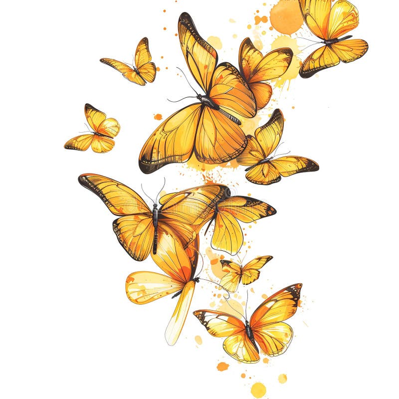 Delicate Yellow Butterflies in Flight Against a White Background Stock ...