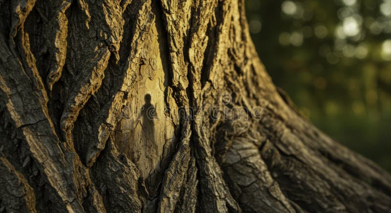 Mysterious Shadow Figure Projected on Tree Bark Stock Illustration ...