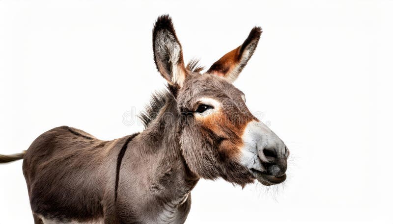 Striking Portrait of an Isolated Donkey Against a Pure White Backdrop ...
