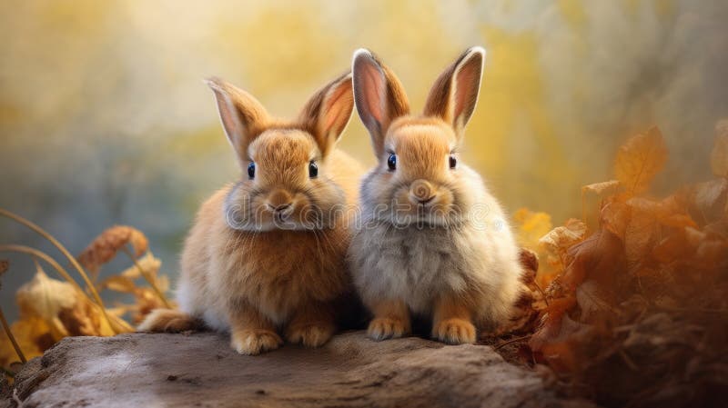 Adorable Duo: Two Cuddly Rabbits Share an Intimate Moment Stock ...