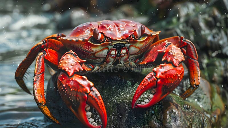 A Captivating Image Showcasing a Vibrant Red Crab with Remarkably Large ...