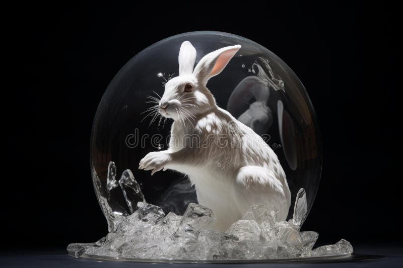 Magical White Rabbit Emerging from Crystal Ball Stock Illustration ...