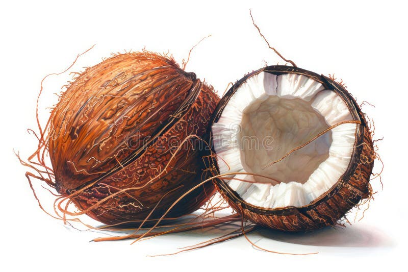 Beautifully Captured Image of Whole and Split Coconuts Showcasing ...