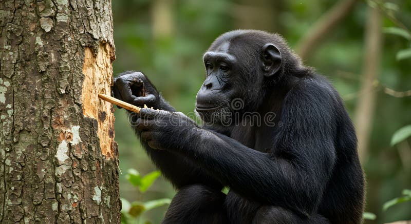 Chimpanzee Using a Tool stock illustration. Illustration of ...