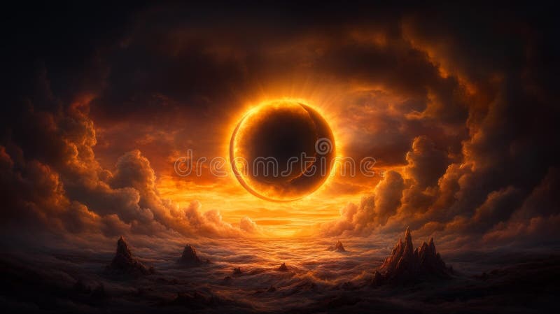 A Breathtaking Sunset Sky with a Solar Eclipse and Dramatic Cloud ...