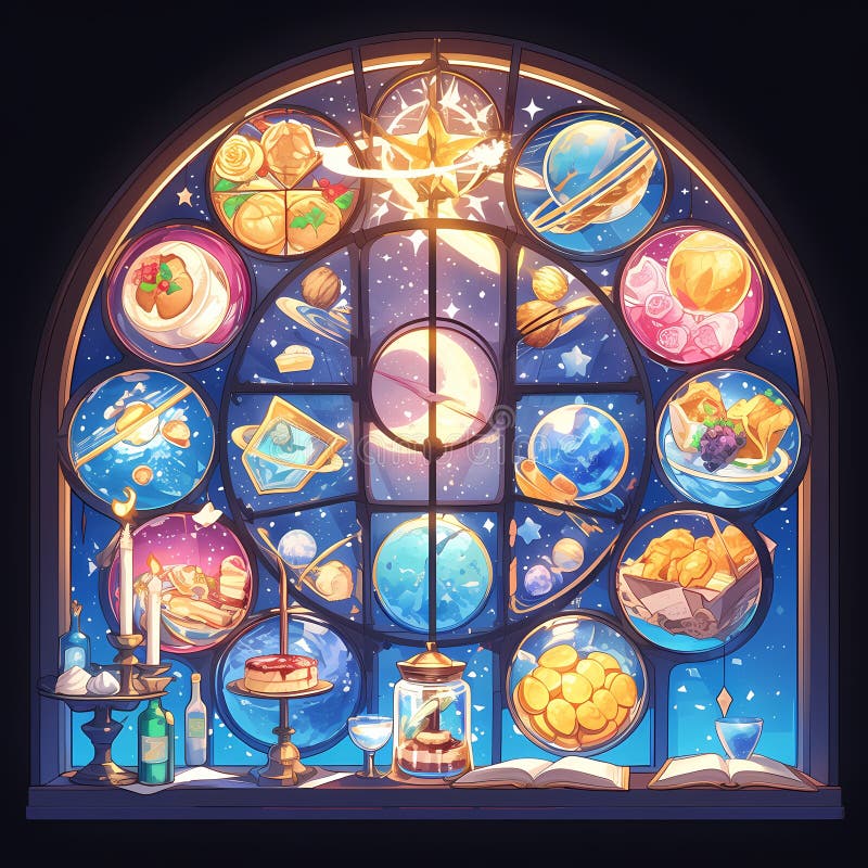 Ethereal Cosmic Bakery Stained Glass Window Stock Illustration ...