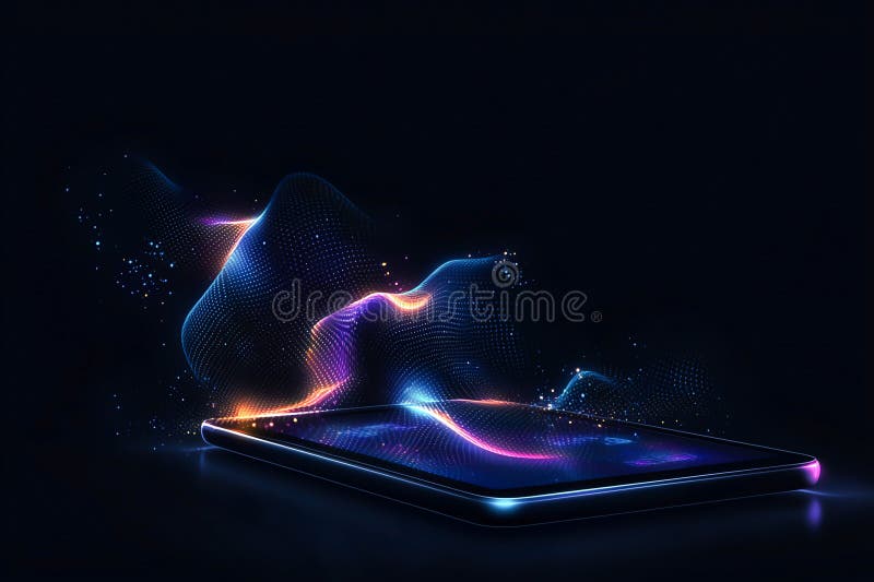 A Captivating Image of a Tablet Emitting Vibrant Light Trails Against a ...
