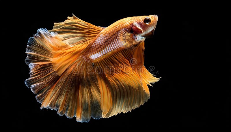 Isolated Movement of a Gold Siamese Fighting Fish on a Black Background ...