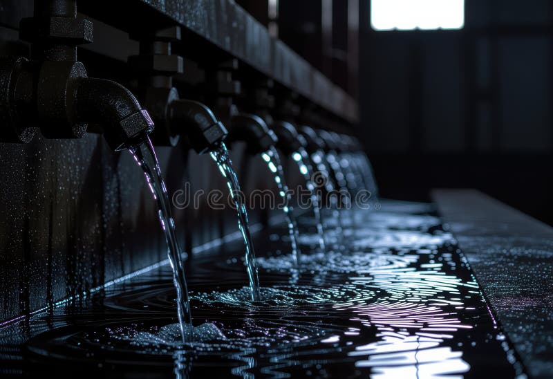 Water Flowing from Industrial Pipes, Creating Ripples on the Surface ...