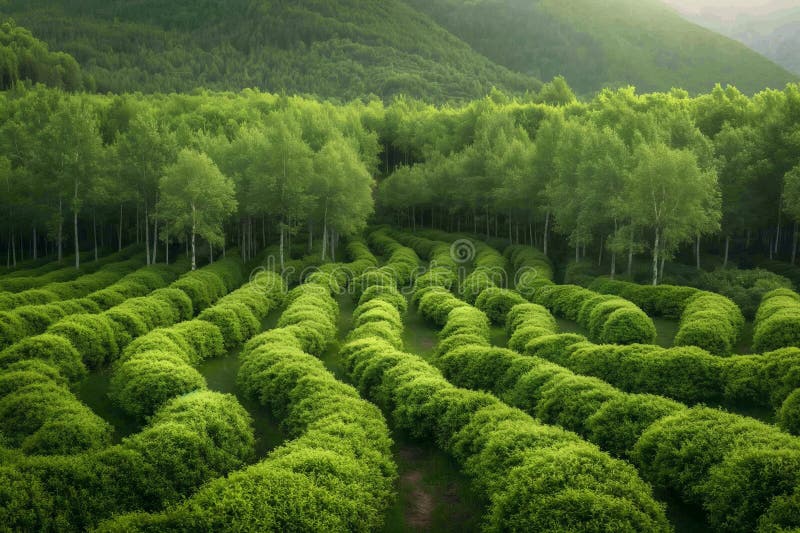 Winding Bush Maze in Dense Forest with Linear Patterns Stock Photo ...