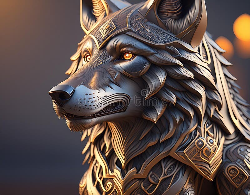 A Wolf with Armor and Mountains in the Background Stock Illustration ...