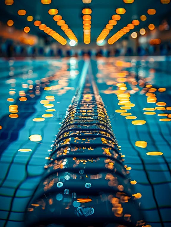 Captivating Indoor Swimming Pool with Glowing Lights Reflecting on ...