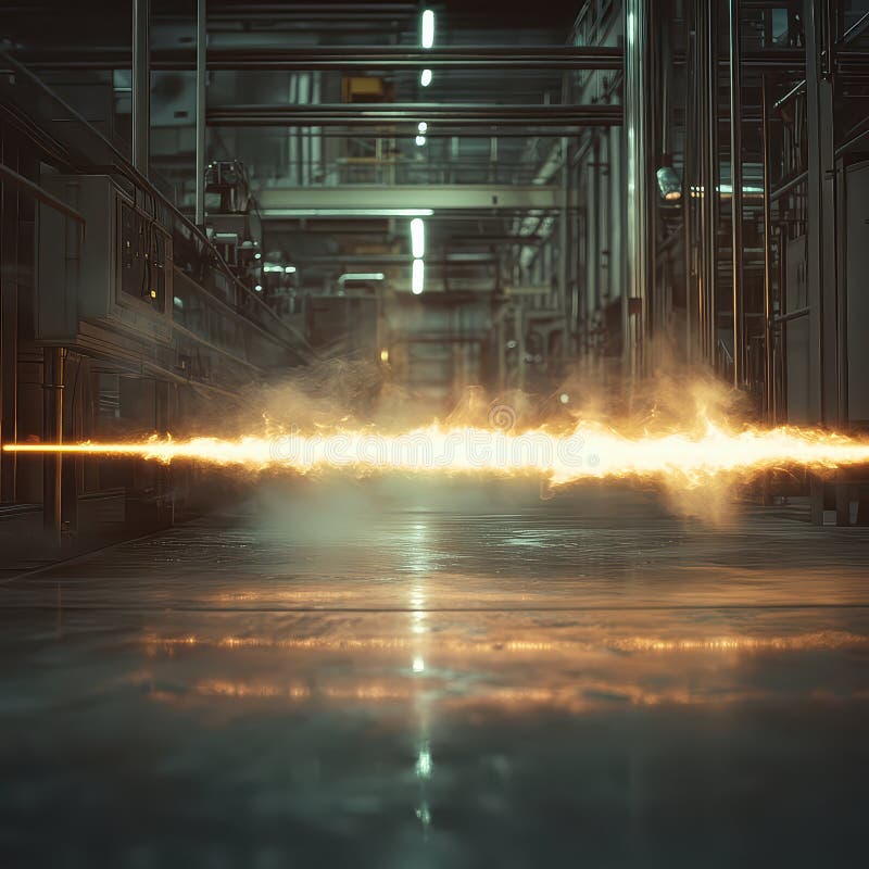 Industrial Scene with Glowing Light Effects in Modern Factory Space ...