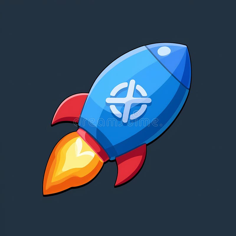 An Animated Image of a Blue Rocket with a Painted Logo. the Background ...