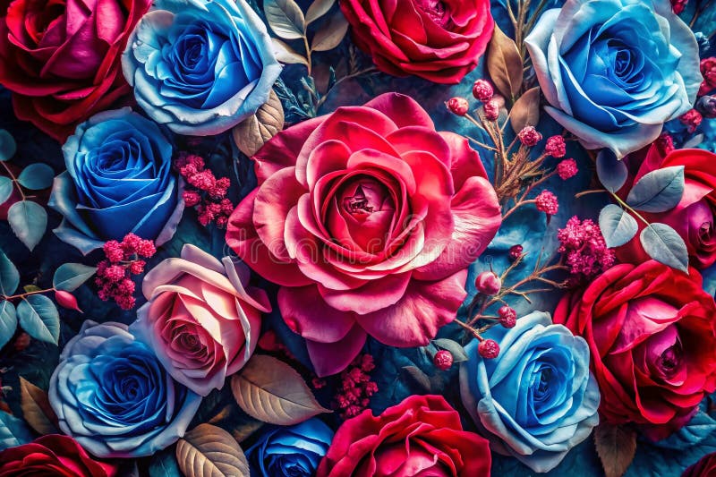 Captivating Intertwined Roses and Blue Leaves a LowLight Floral Pattern ...