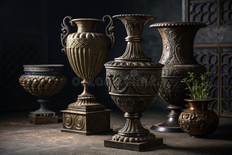 Captivating Iron Vases in a LowLight Studio Setting a Study in Elegant ...