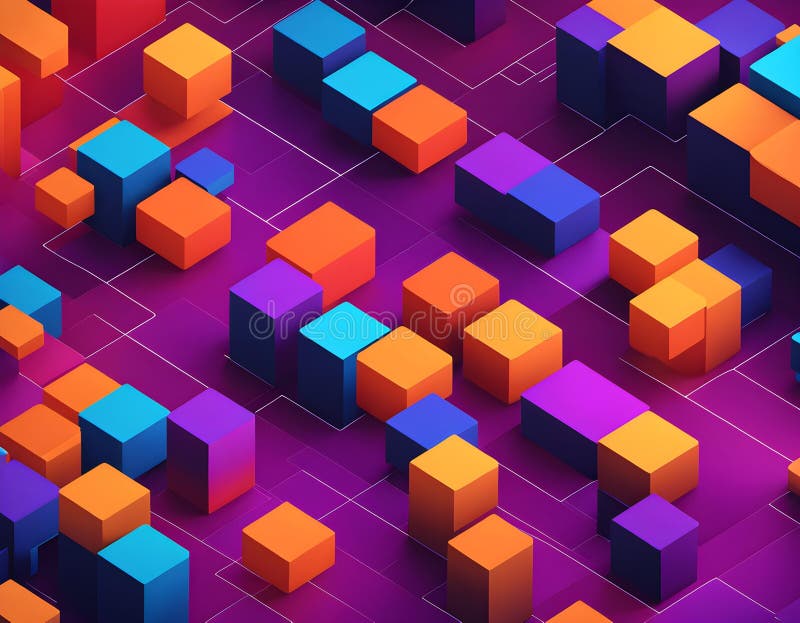 A Captivating Isometric Block Abstract Composition Showcasing a Structured, Futuristic Data ...