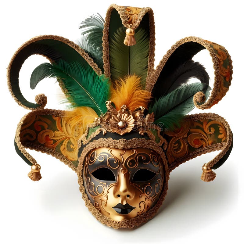 A Captivating Jester Mask with Swirling Patterns, Vibrant Feathers, and ...
