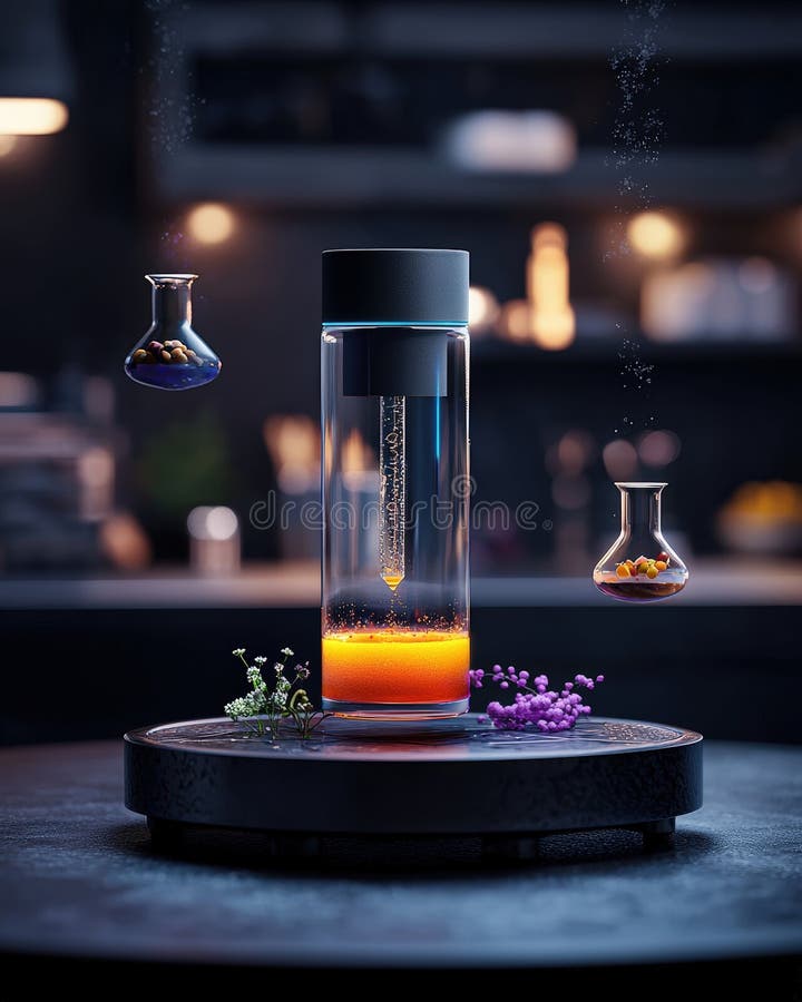 A Captivating Laboratory Setup with Colorful Flasks and a Glowing ...