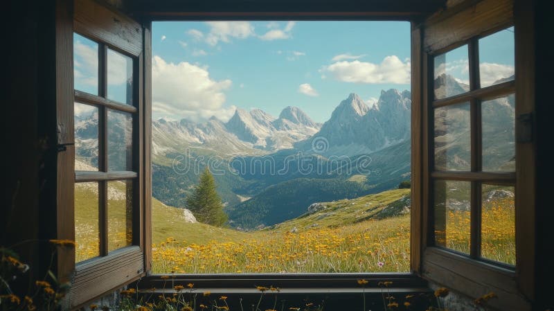 Captivating Landscape Majestic Mountains Viewed through a Window, a ...