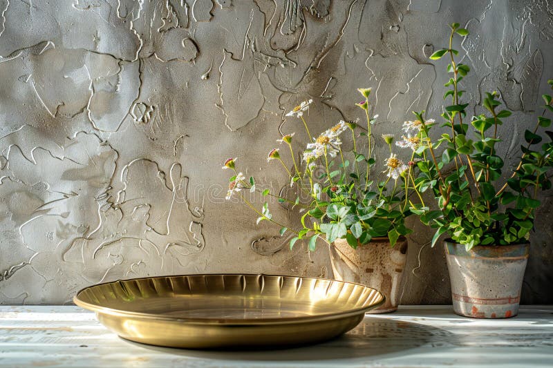Captivating a Large, Decorative Brass Plate with Raised Edges Around ...
