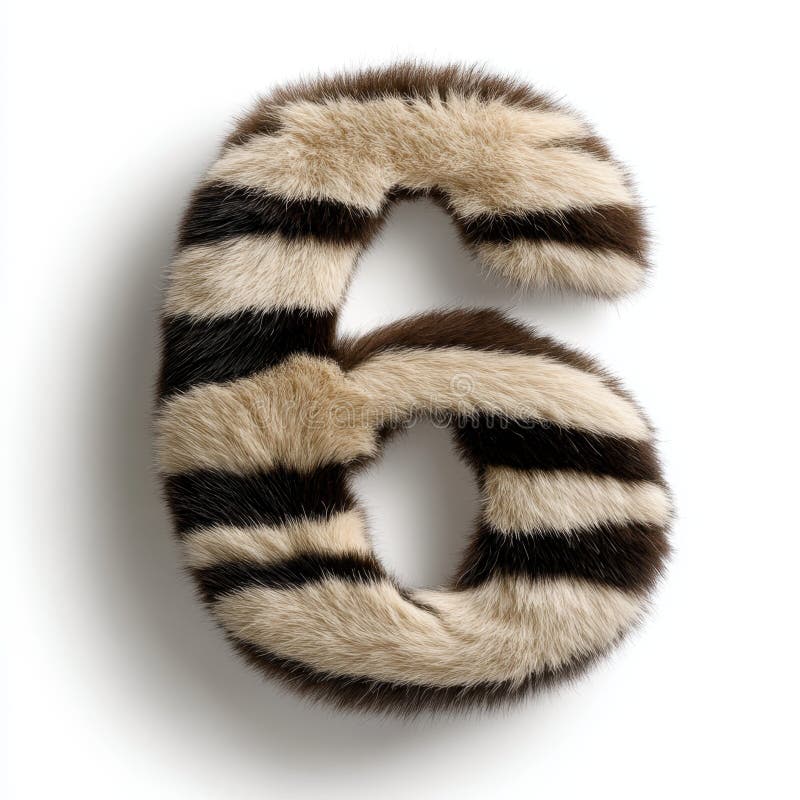 Unique Letter Six Crafted from Zebra Fur Displayed Against a Clean ...