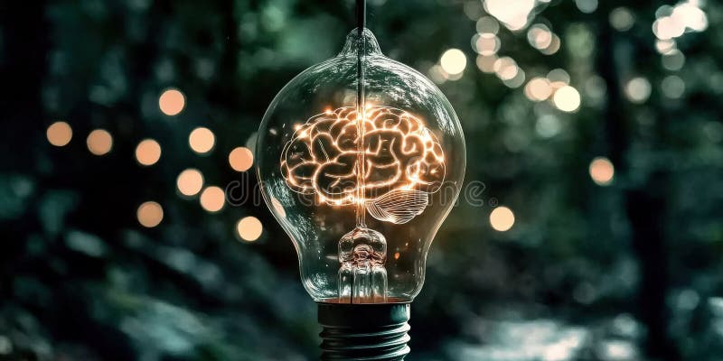 Light Bulb with a Glowing Brain Inside, Symbolizing Creativity and ...