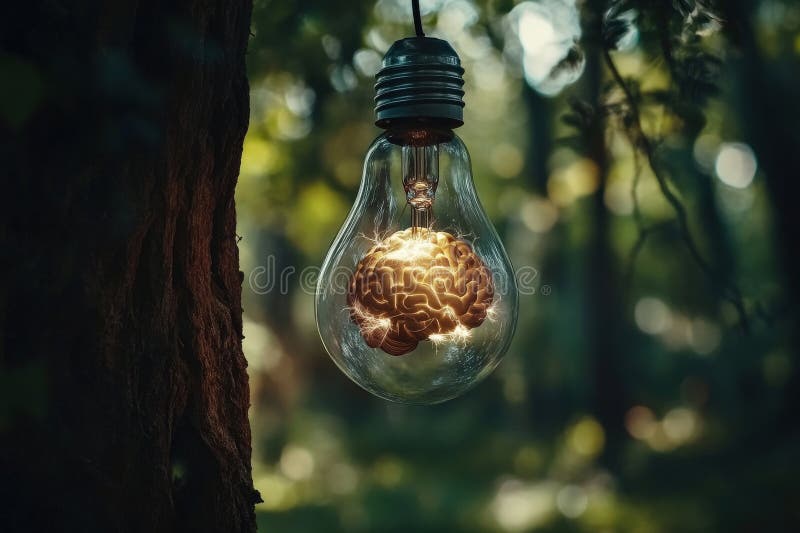 Light Bulb with a Glowing Brain Inside, Symbolizing Creativity and ...