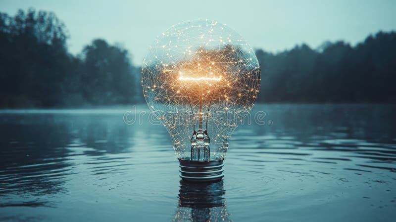 Light Bulb Floating on Water, Symbolizing Innovation and Creativity ...
