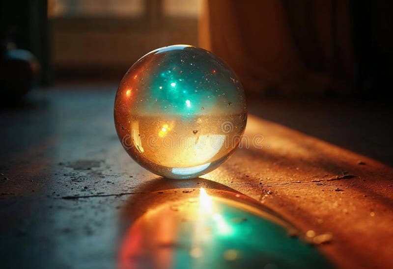 Captivating Light Play through a Crystal Orb on a Textured Surface at ...