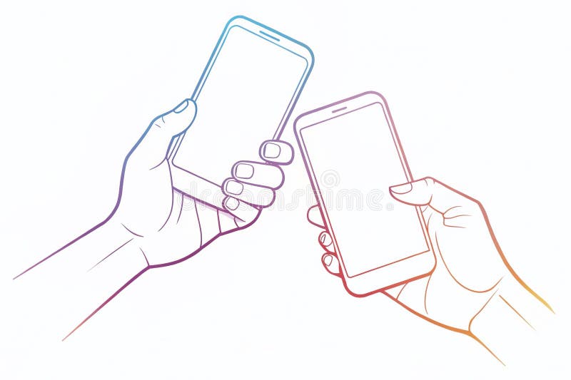 Stylish Minimalist Line Art Illustration of Hands Texting on a ...