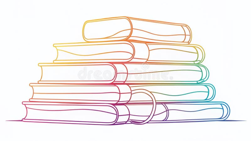 Elegant Line Art of Antique Books a Continuous Illustration of ...