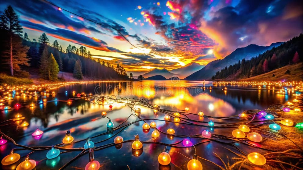 Dynamic Double Exposure Animation Colorful String Lights Pulsating on ...