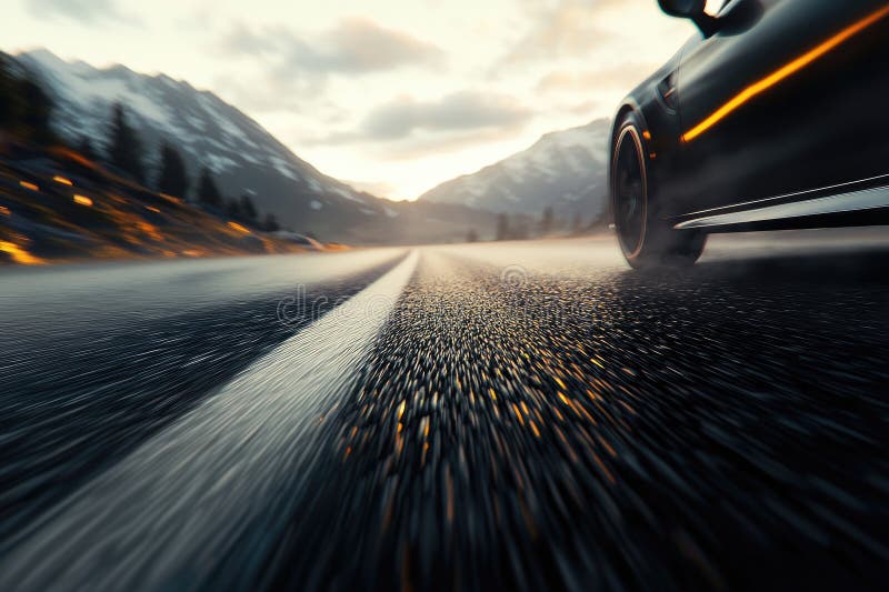 Dynamic Low Angle Road View with Car Motion Stock Image - Image of ...