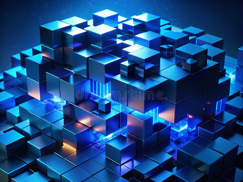 Mystical Blue Cubes and Light Streaks Abstract LowLight Photography ...