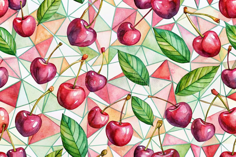 Captivating Low-Light Watercolor Cherry Geometric Seamless Pattern: a ...
