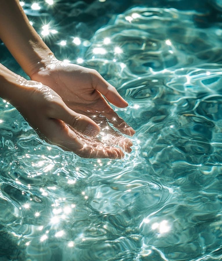 Captivating Luminosity: Gentle Hands Embracing Flowing Water with ...